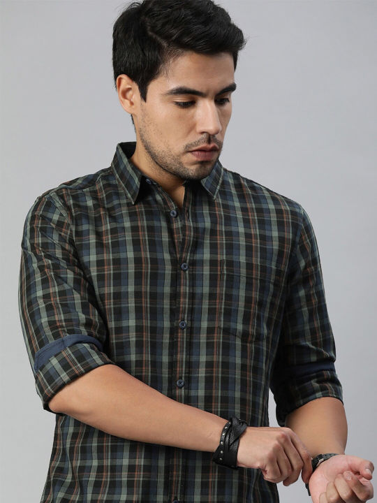 Fabdale Pure Cotton Checkered Spread Collar Casual Shirt | Modern ...