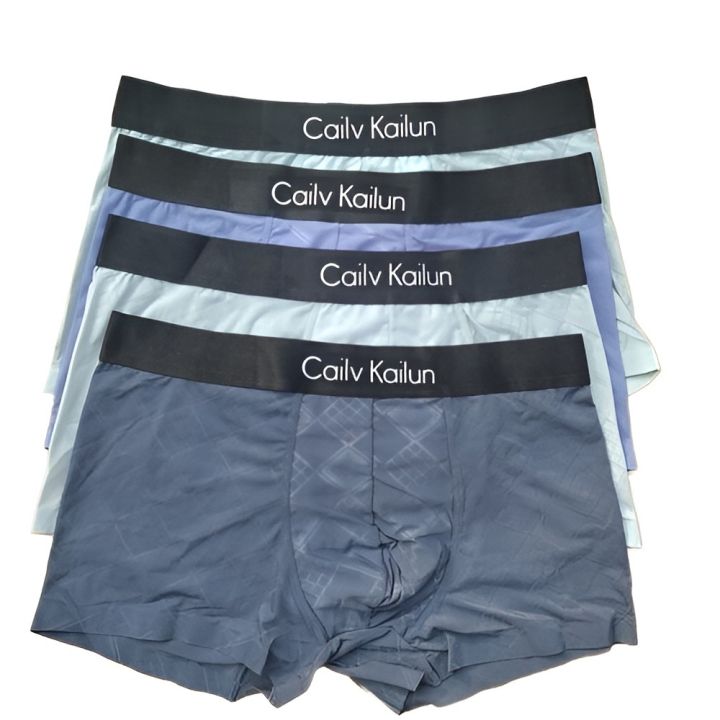 Pack Of 4 Men Ultra-Soft Ice Silk Stretch Solid Briefs Boxer Briefs ...