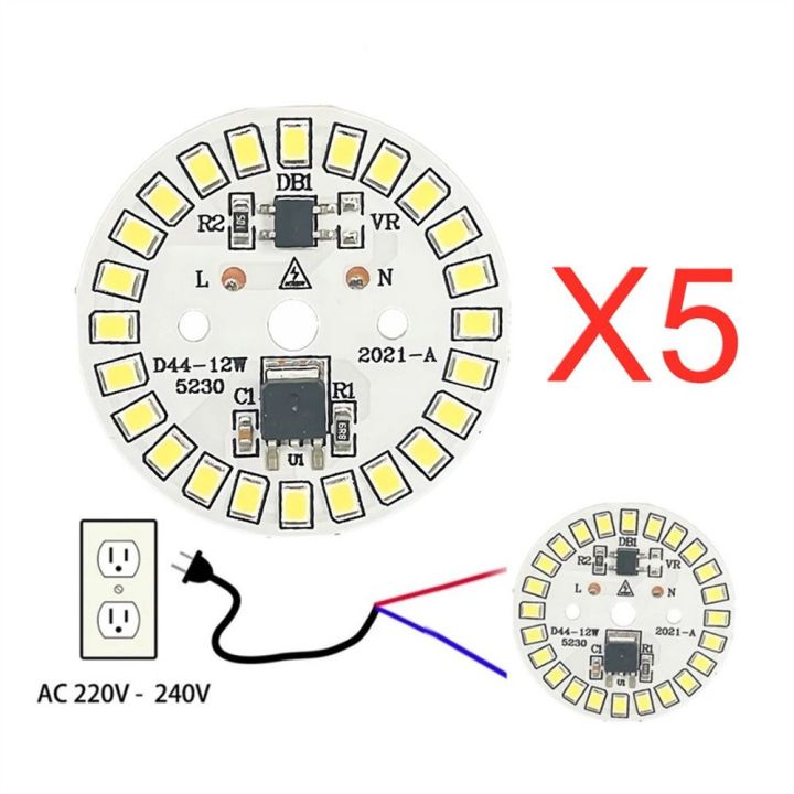 5pcs Round LED Chip Warm White 3W 5W 7W 9W 12W SMD 2835 IC Driver AC 220V LED Chip Light Beads ...