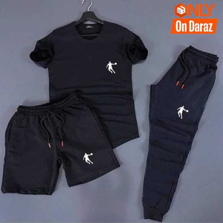 New Summer Men's Printed Combo Set Of Black Tshirt Half Pant And Jogger ...