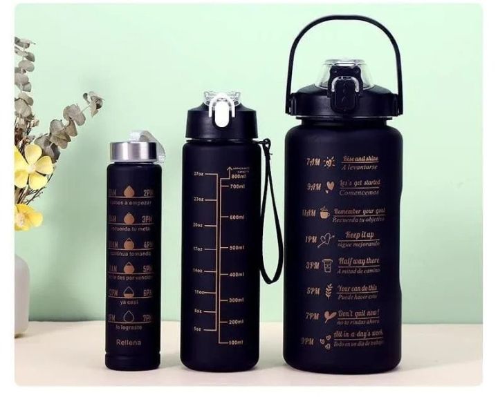 3 in 1 Black Themed Motivational Water Bottles | Daraz.com.np
