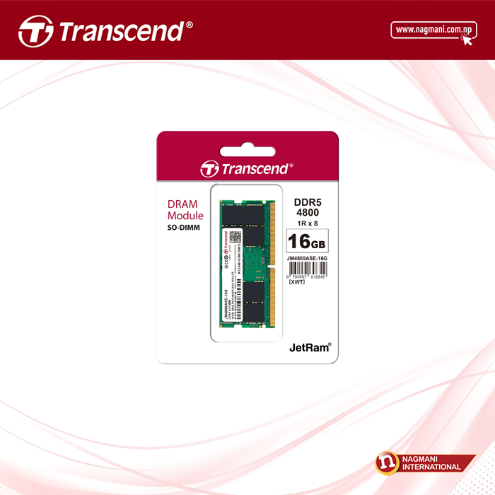TRANSCEND - JM4800ASE- 16G -16GB JM DDR5 4800 SO-DIMM 1Rx8 2Gx8 CL40 1.1V - NAGMANI ...