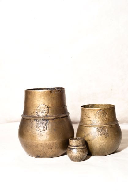 3 piece Mana-Pathi measuring pot set (old , decorative, antique ...