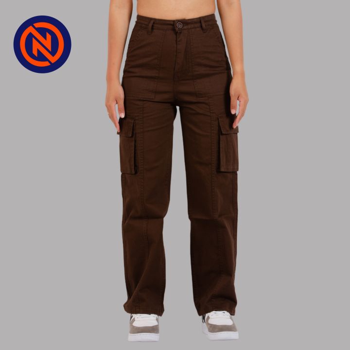 Nepster Dark Brown High Rise Premium Straight Fancy Cotton Cargo Box ...