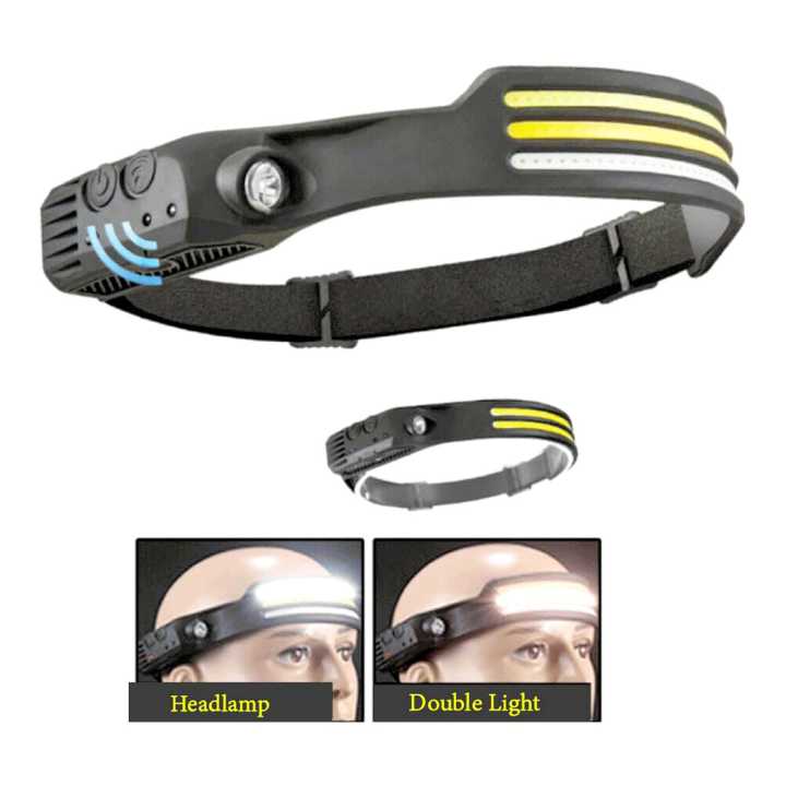 Triple Light Multi-Function Wave Induction XPE+COB Headlamp USB Rechargeable Strong Wide Range ...