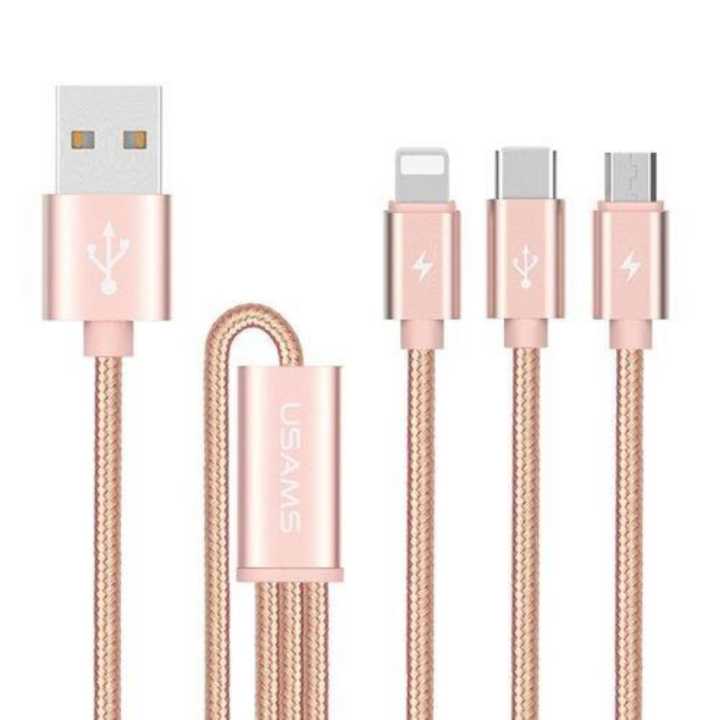 Metal Lightning Micro Type C 3-In-1 Nylon Wire Usb Charger Cable ...
