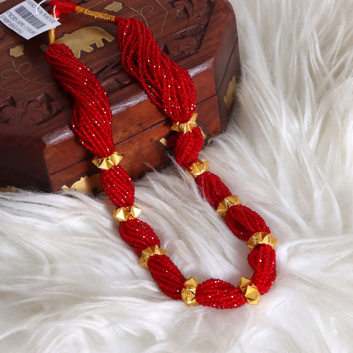 Jewel Queen Red Hydro Pote Gold Plated Naugedi Necklace For Women ...