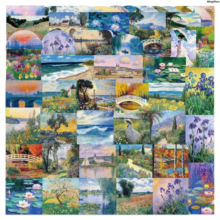 Mingtihun56Pcs Oil Painting Landscape Stickers Waterproof Vinyl Decals ...