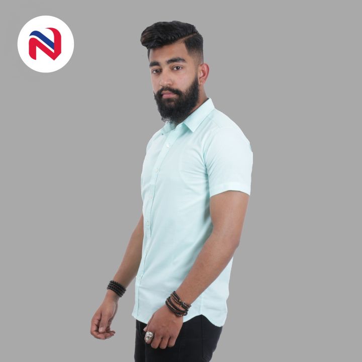 Nyptra Sea Green Half Sleeves Premium Cotton Shirt For Men Fashion