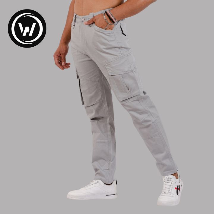 Wraon Light Grey Stretchable Premium Cotton Fancy Cargo Box Pant For ...