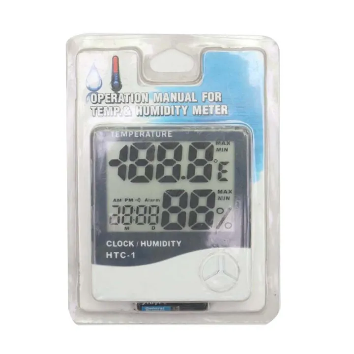 Humidity Clock HTC-1 Digital LCD C/F Temperature Humidity Meter Outdoor ...