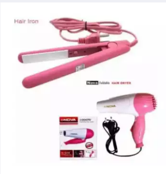 Combo Nova Foldable Hair Dryer 1000W + Mini Ceramic Hair Straightener | Daraz.com.np