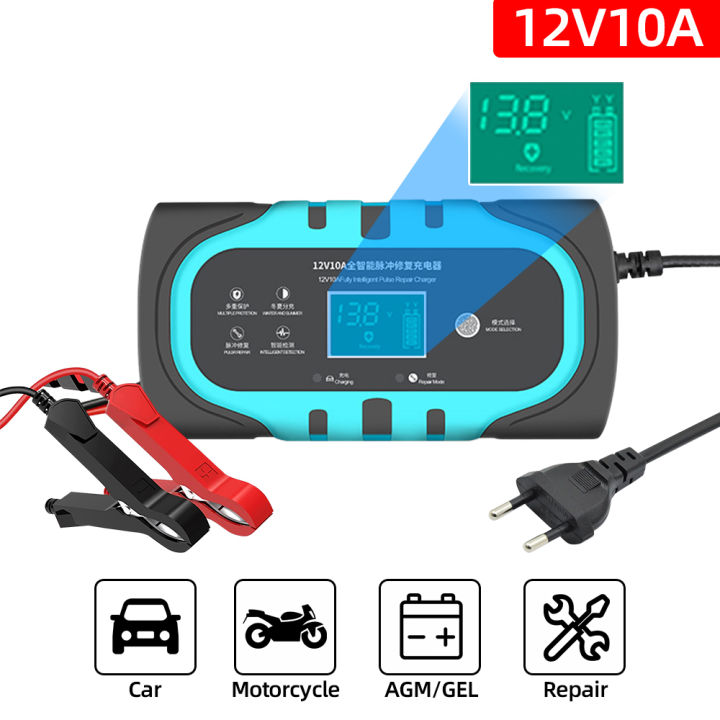 12V 10A Pulse Repair Car Battery Charger EU/US Plug With Clip For Lead ...