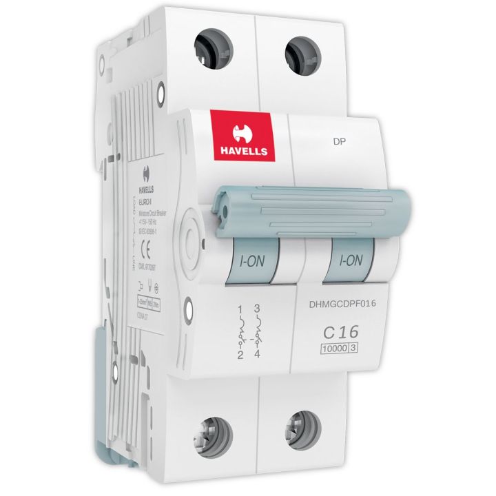 Havells Euro-II C- Series DP MCB 16A (Miniature Circuit Breaker) 10kA (C16) By Bijulipasal ...