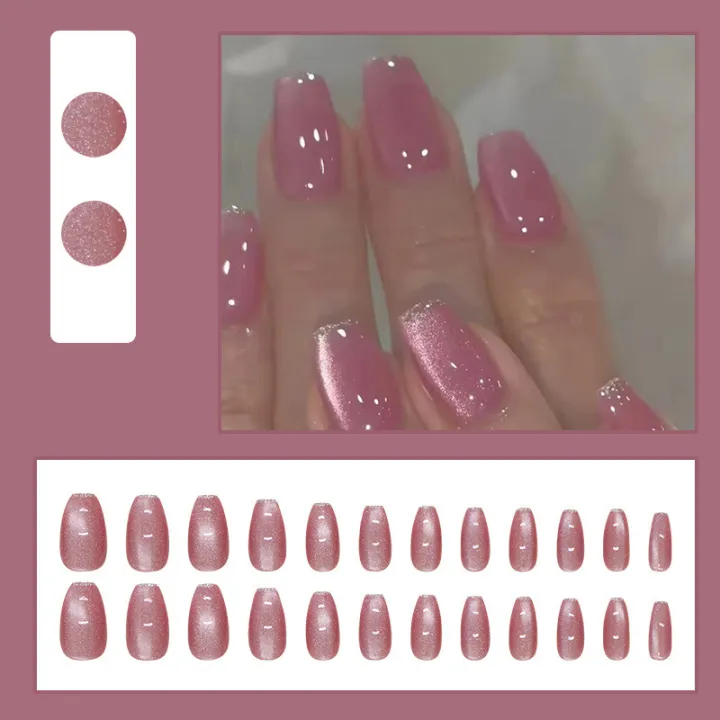 24Pcs Ling Pink Fake Nails with Glue DIY Art Design False Nails ...