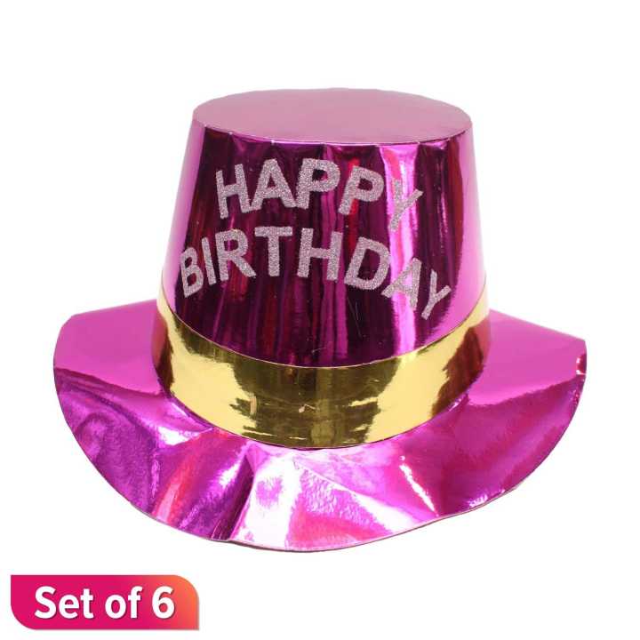 Purple/Golden Happy Birthday Round Party Hat Set Of 6 | Daraz.com.np