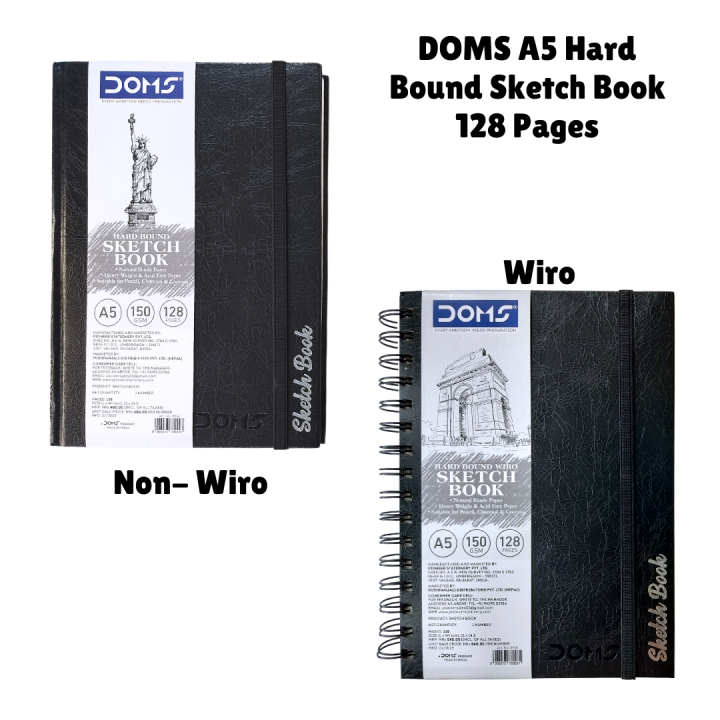 DOMS Hard Bound Sketch Book 128 Pages, 150 GSM, A5 Size | Free Amariz Professional Pigment Liner ...