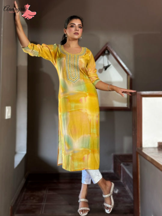 Aamayra Fashion House Lemon Yellow Coloured Straight Kurti For Women ...