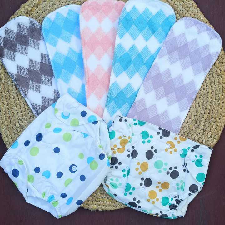 Reuseable Washable Cloth Diapers Assorted Color((Set Of Two Diaper And ...