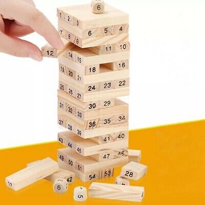 Jenga Wooden Blocks 54 Pieces with 1Dice Kids & Adults Fun Board Games ...