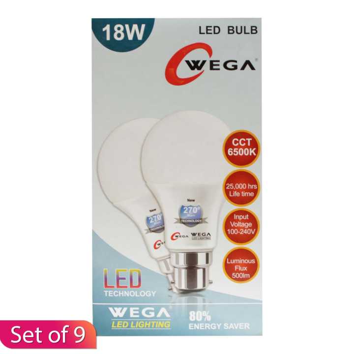 Wega Led Bulb 18W - Day Light (E27) Set Of 9 | Daraz.com.np