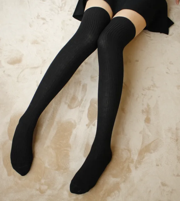 Pack of 4 (2 Pairs) Premium Black Cotton Thigh High Socks - Extra Long ...