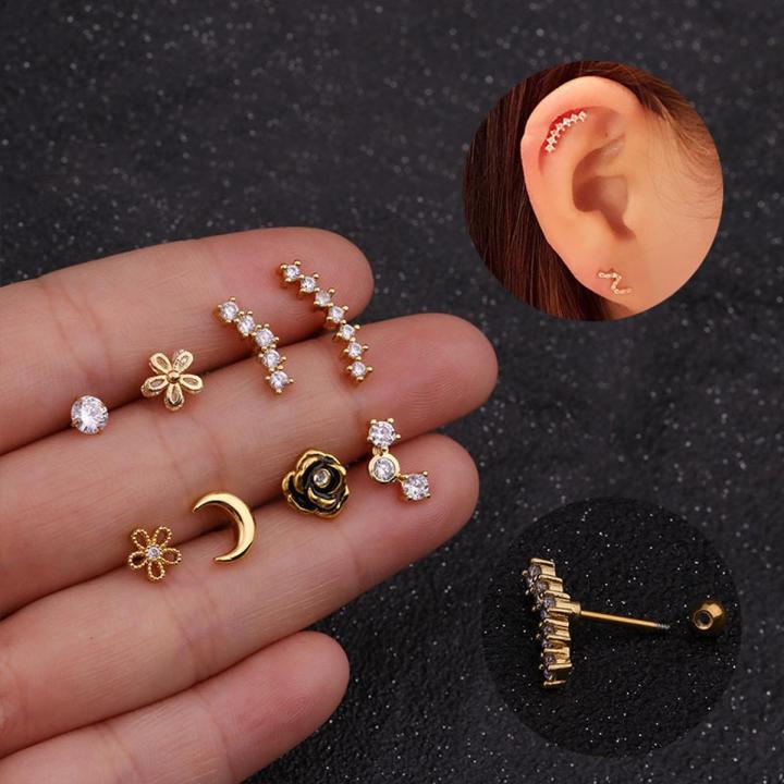【VisioN Super Shop】Design Cz Curved Bar Earring Piercing Helix Stud Ear ...