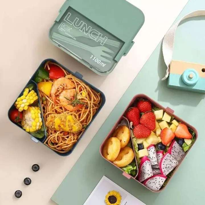 Portable Compartment Lunch Box with Fork and Spoon Single/double Layer ...