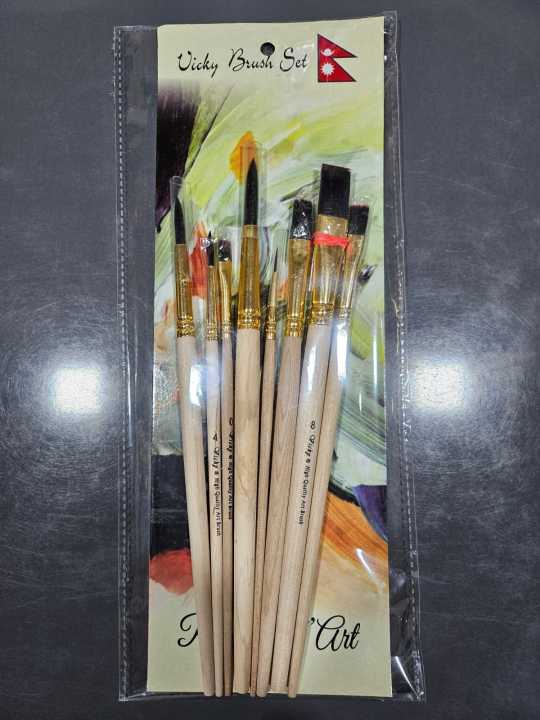 Vicky Artist Paint Brush Set - 8 Brushes Synthetic, For Watercolor, Oil ...