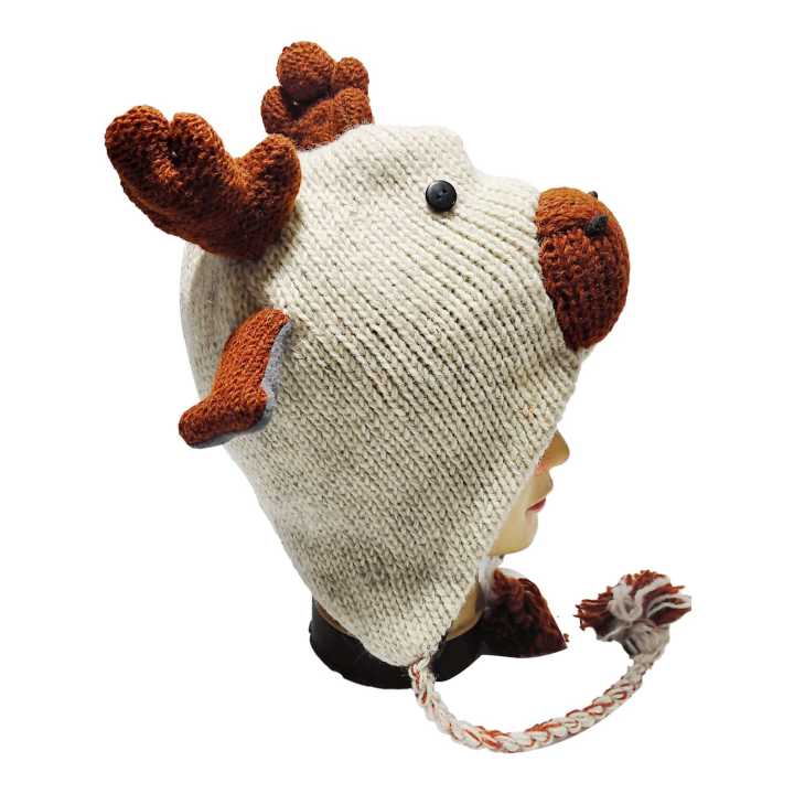 Deer Design Woolen Ear Flap Cap/Topi - Hand knitted | Daraz.com.np