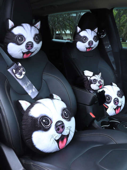 Creative Headrest Cartoon 3D Dog Lumbar Support Car Seat Belt Shoulder ...
