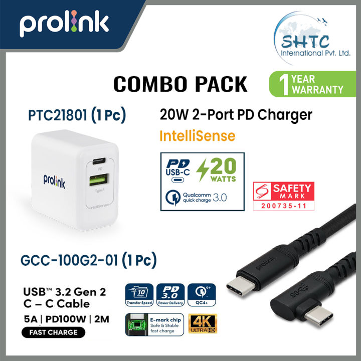 Prolink Combo Pack 2-Port USB PD Wall Charger 20W | EU PLUG | PTC21801 ...