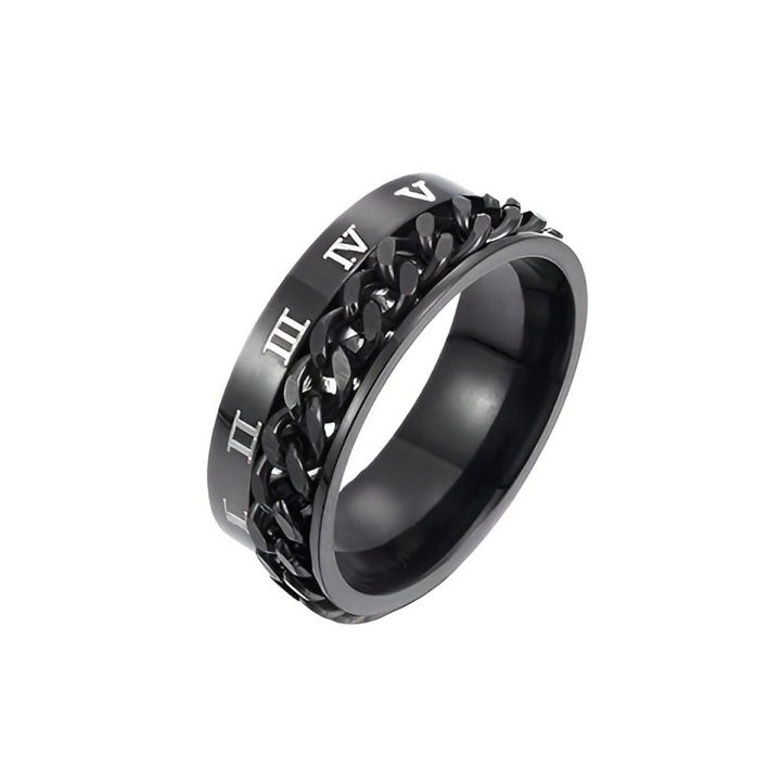 Unisex Black Rotating Chain Ring with Roman Letter Design | Daraz.com.np