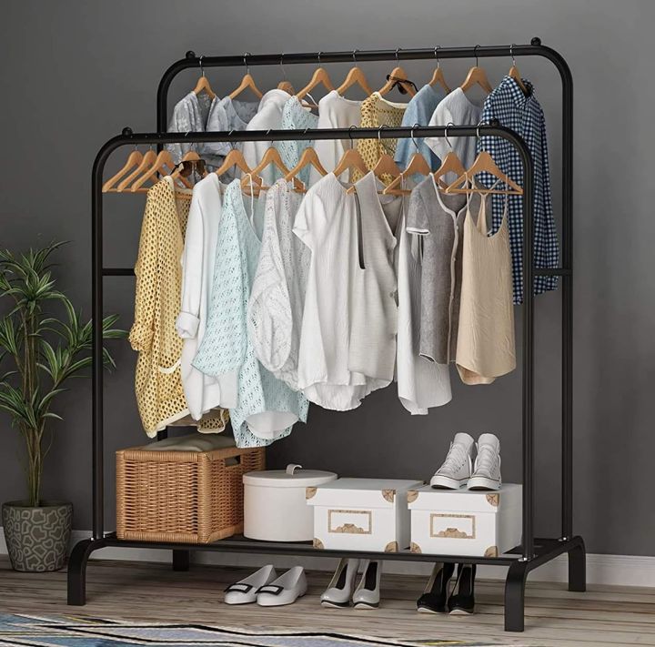 Double Railing and hall Shelves Heavy Duty Full Body Iron steel Coat ...
