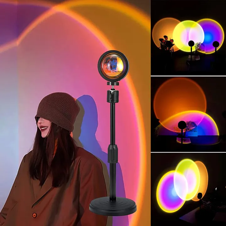 RGB Sunset Light Rainbow Floor Lamp with Stand and USB Charging Wall ...