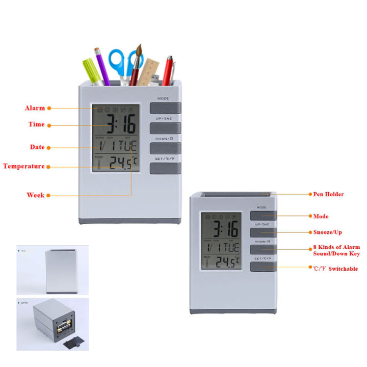 Multi Functional Led Desk Top Table Clock Digital LCD Screen Alarm Pen ...