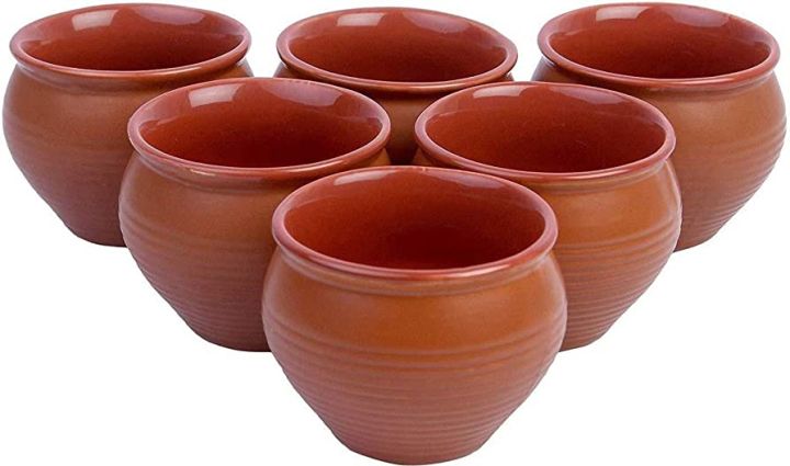 6 Piece Set of Glazed Ceramic Khullad Cup Pottery Chai Kulhad Ceramic ...