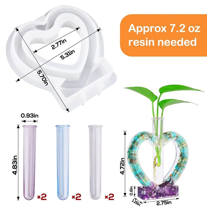 Heart Shaped Epoxy Resin Molds with 6 Test Tubes for Hydroponic | Daraz ...
