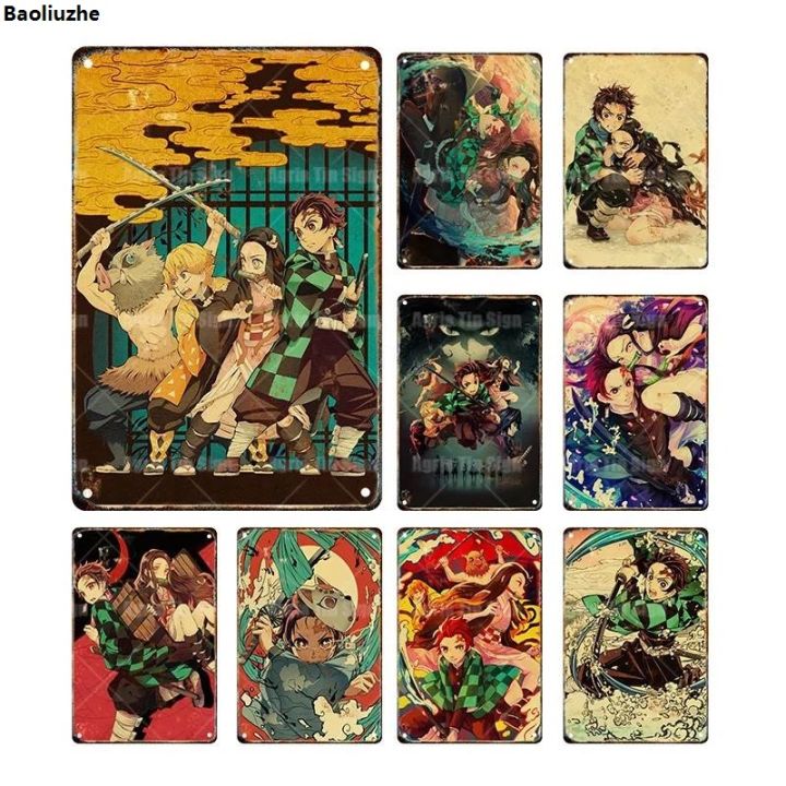 BaoliuzheJapanese Anime Demon Slayer Tin Sign Tanjiro Nezuko Retro Inor ...