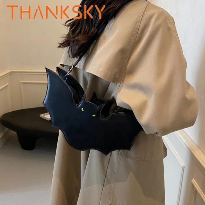 Funny PU Bat Shoulder Bag 3D Black Halloween Handbag Individual Large ...