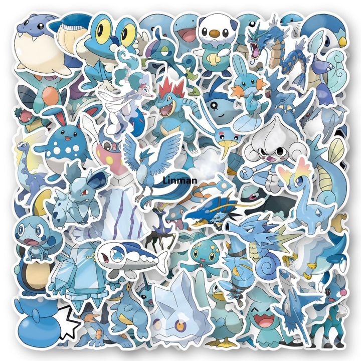 Linman 10/30/60PCS Blue Cute Pokemon Anime Stickers Decal DIY Suitcase ...