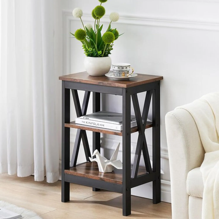X Cross Side Table, End Table with Storage Shelf, Stackable End Tables ...