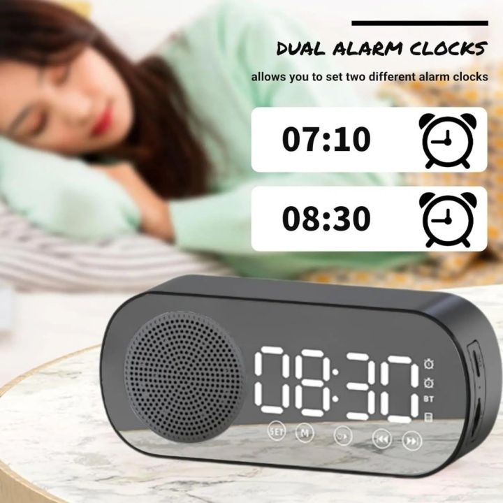 Portable Wireless Bluetooth Clock Double Alarm Mirror Timer Digita ...