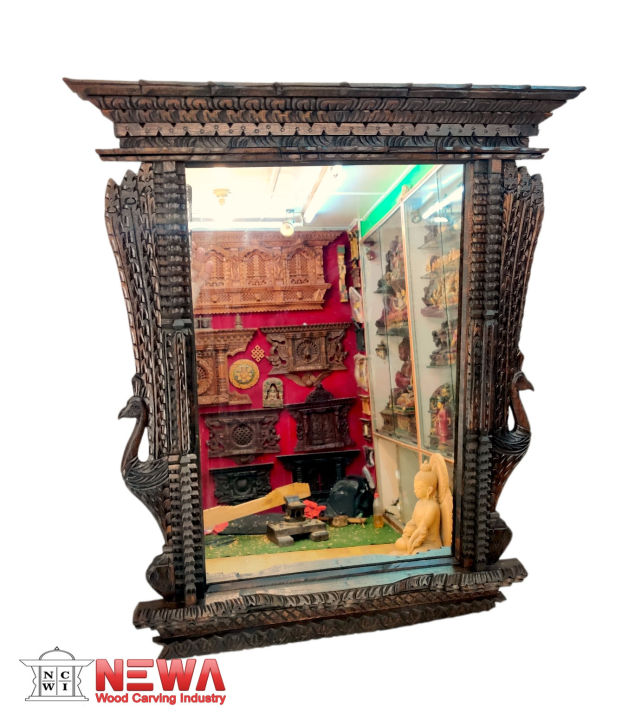 Big Wooden Hand Carving Peacock Carved Frame with Mirror-23inch by ...