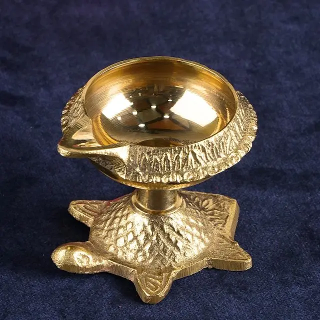 Brass Diwali Deepak on Stand Diya Oil Lamp Kuber Diyo Tortoise Design ...
