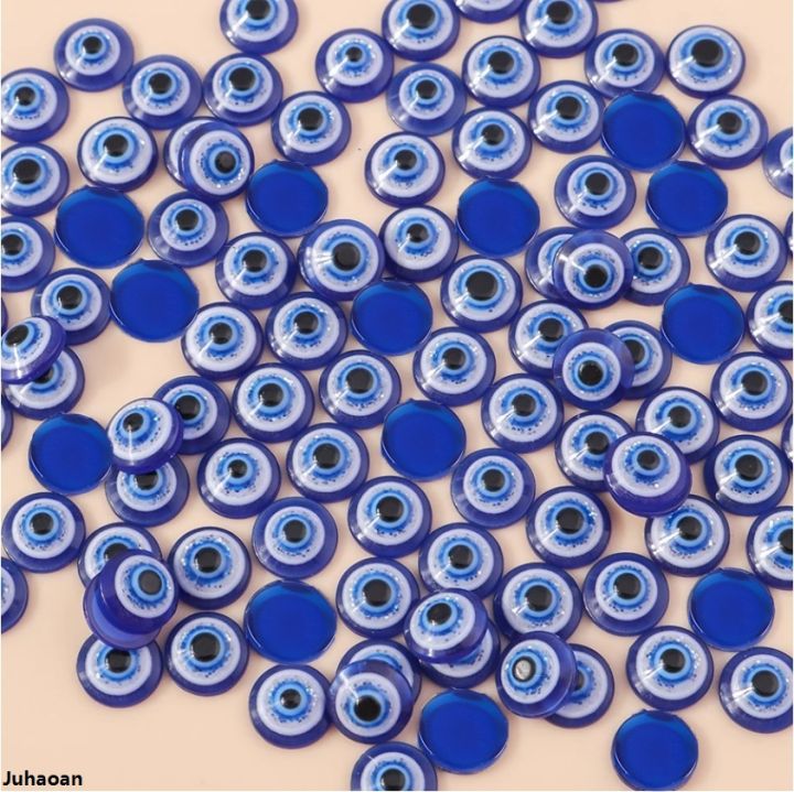 Juhaoan100pcs 9mm Evil Eyes Charms Beads Flat back Dark Blue Eye Beads ...