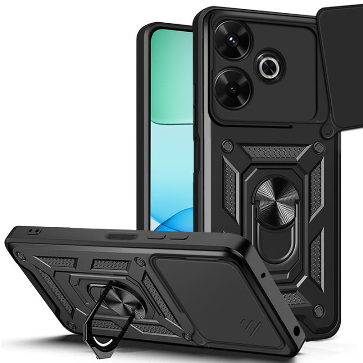Vantime for Xiaomi Redmi 13 / Poco M6 4G Case Stand Slide Lens Cover Shockproof Hard Phone Back ...