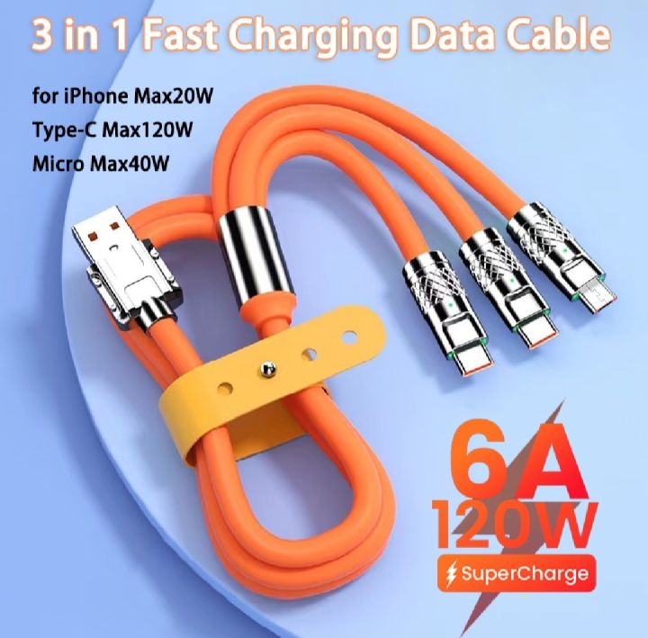 120W Data Cable,3 in 1Fast Charging Data Cable,Portable Charger Cord ...