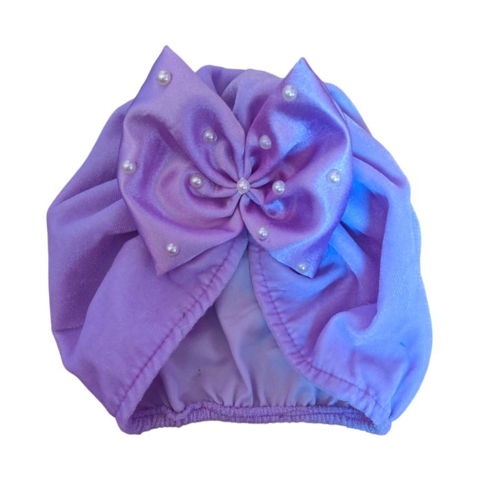 Lavender Color Velvet Baby Turban With Silk Bow Design | Daraz.com.np