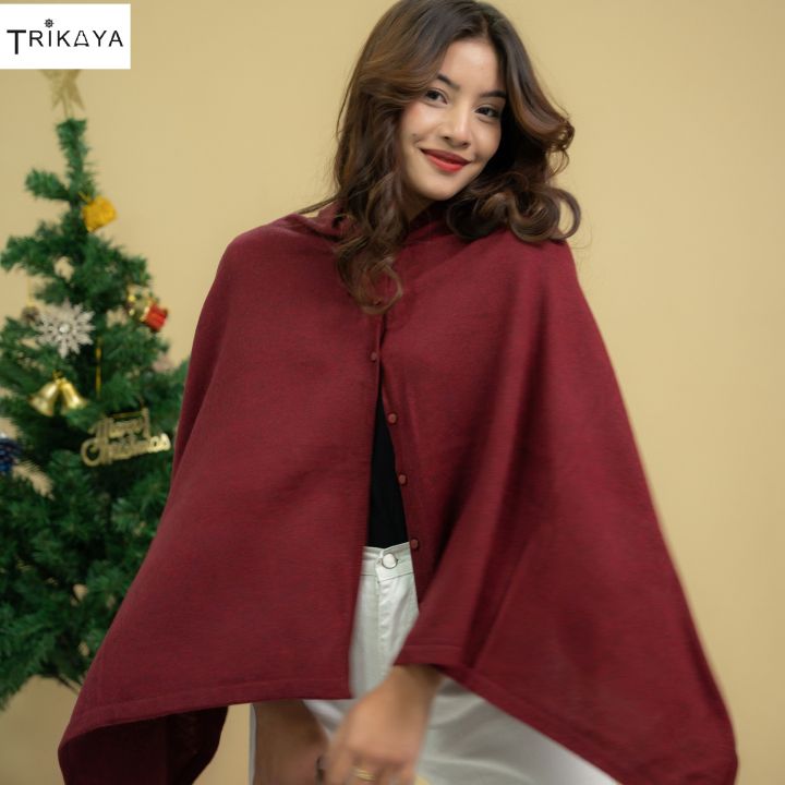 Trikaya Women's Woolen Button Poncho- Maroon | Daraz.com.np